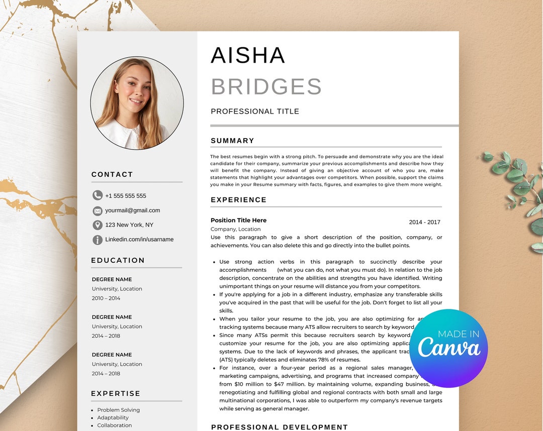 Professional & Modern Resume Template for CANVA Resume Design CV ...
