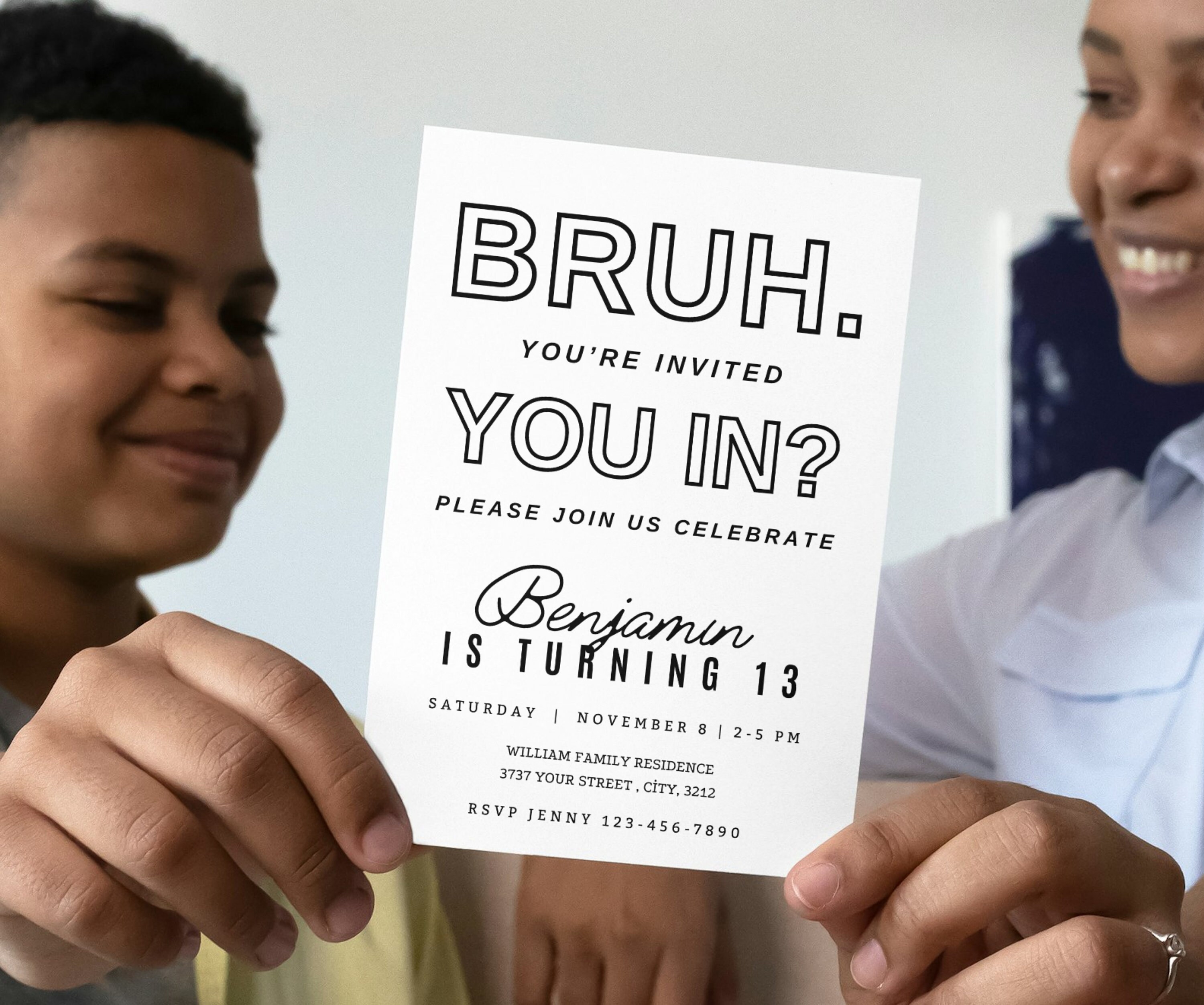EDITABLE Monochromatic Bruh Birthday Invitation, Bruh It's My Birthday ...