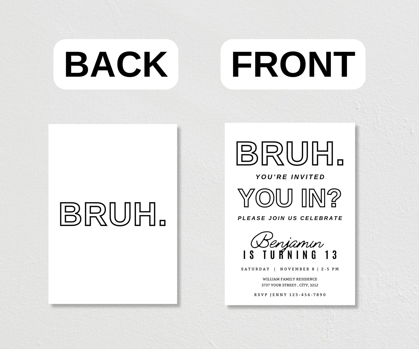 EDITABLE Monochromatic Bruh Birthday Invitation, Bruh It's My Birthday ...