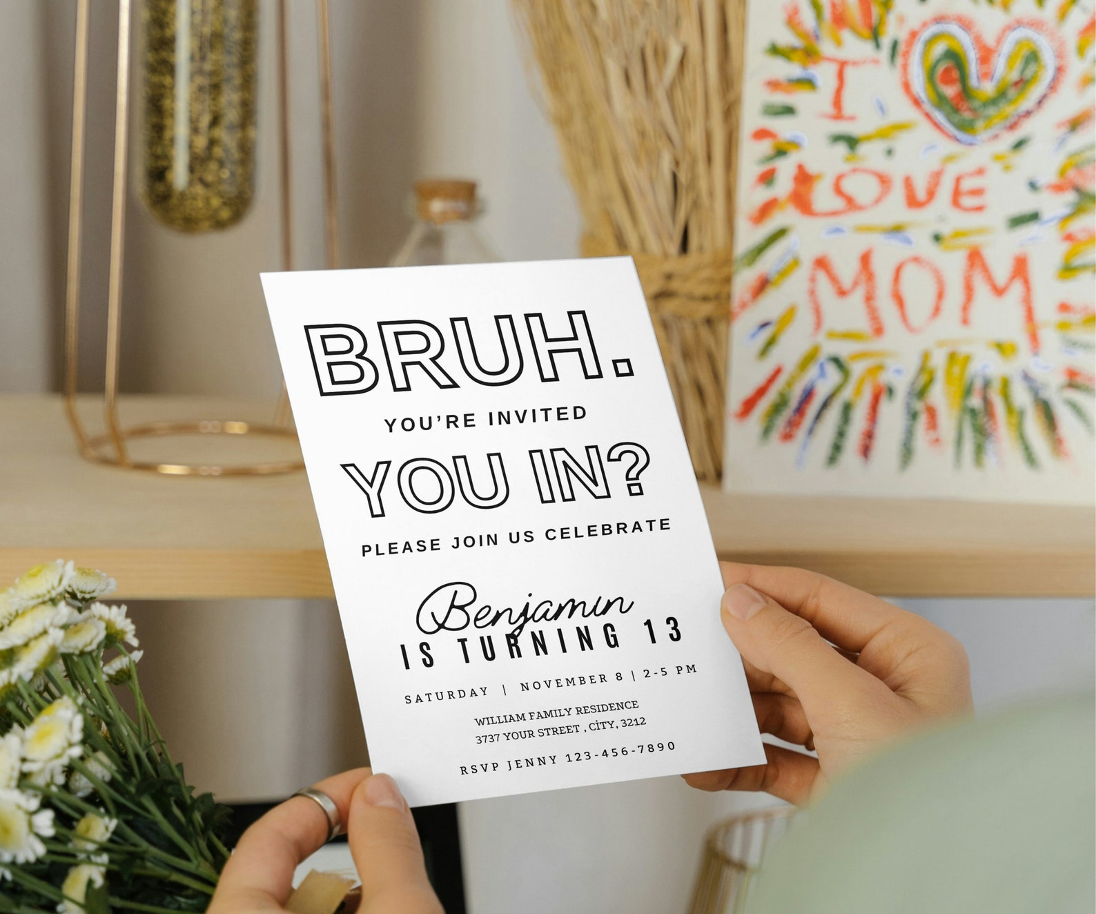 EDITABLE Monochromatic Bruh Birthday Invitation, Bruh It's My Birthday ...