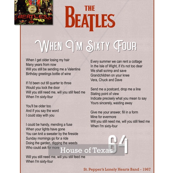When I'm Sixty Four - Etsy