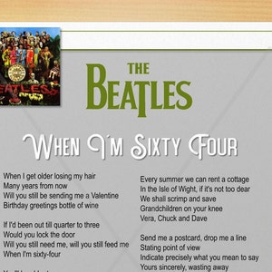 When I'm Sixty Four Print - the Beatles - Beatles Lyrics - From Sgt ...