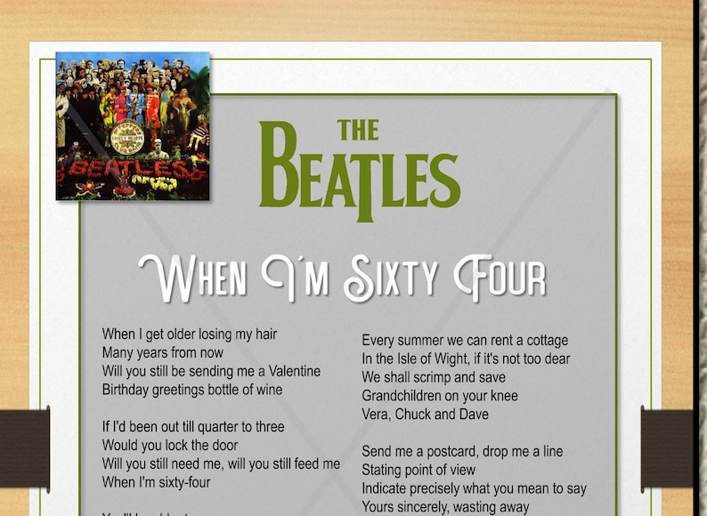 When I'm Sixty Four Print - the Beatles - Beatles Lyrics - From Sgt ...