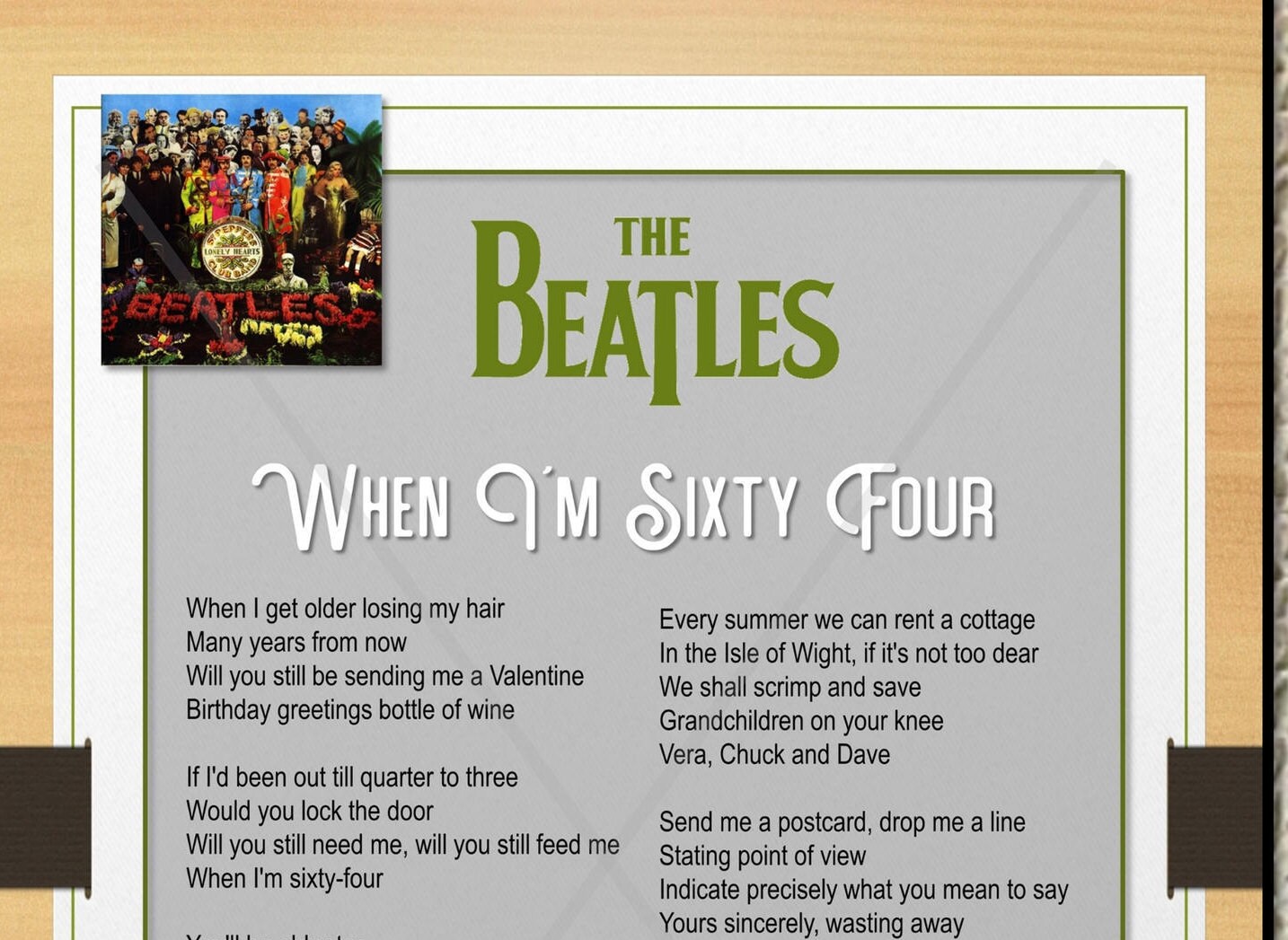 When I'm Sixty Four Print - the Beatles - Beatles Lyrics - From Sgt ...