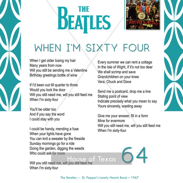 When I'm Sixty Four - Etsy