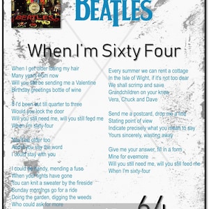 When I'm Sixty Four Print the Beatles Beatles Lyrics From Sgt Pepper ...
