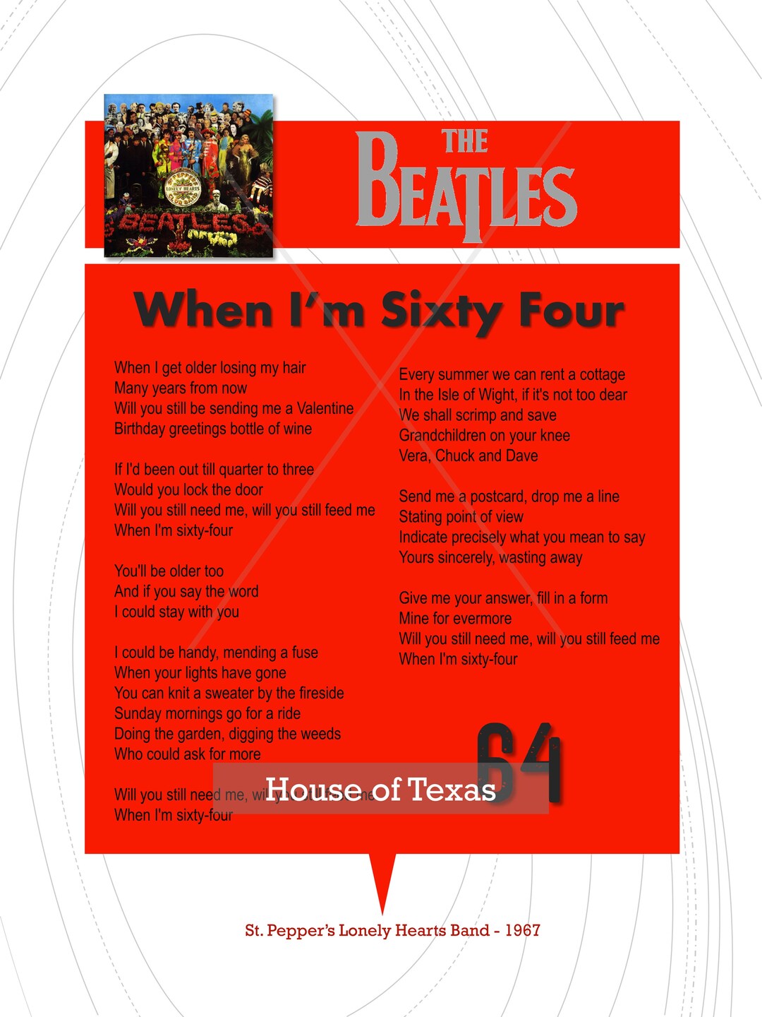 When I'm Sixty Four Print the Beatles Beatles Lyrics - Etsy