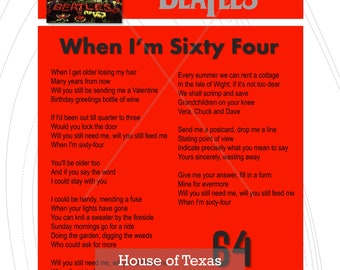 When I'm Sixty Four Print the Beatles Beatles Lyrics | Etsy