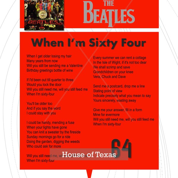 When I'm Sixty Four - Etsy