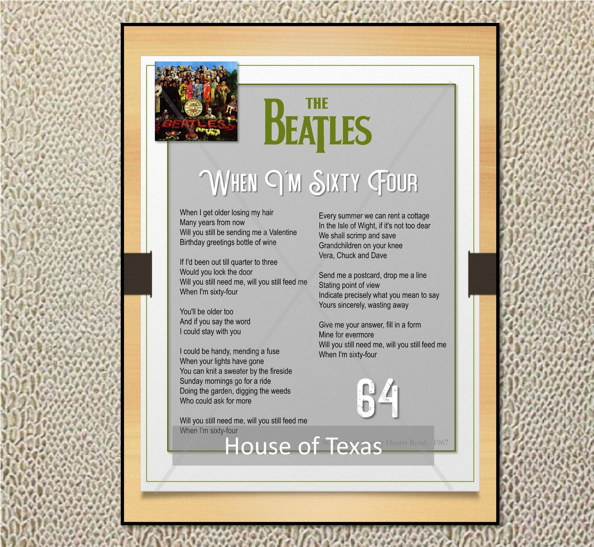 When I'm Sixty Four Print - the Beatles - Beatles Lyrics - From Sgt ...