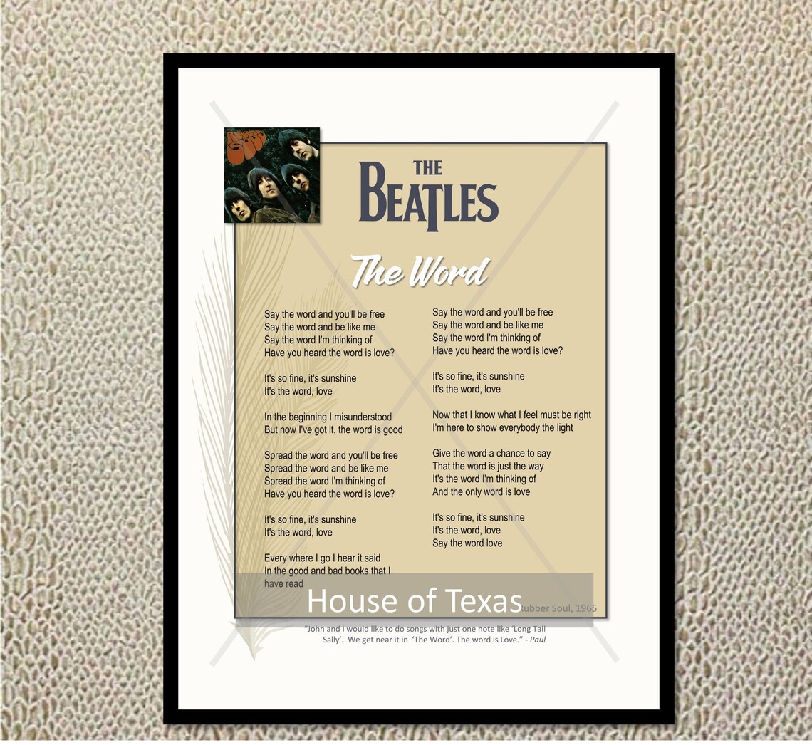The Word Print - the Beatles - Beatles Lyrics - From the Rubber Soul ...