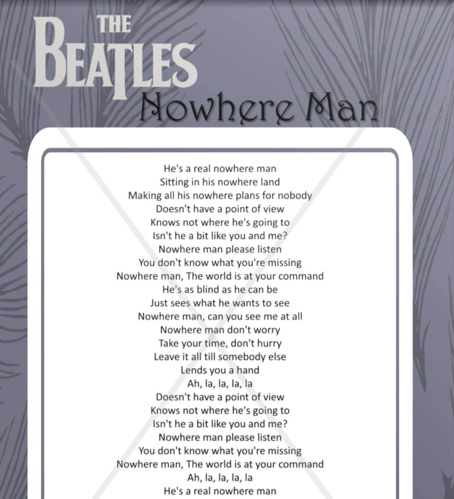 Nowhere Man Print The Beatles Beatles Lyrics From the - Etsy México