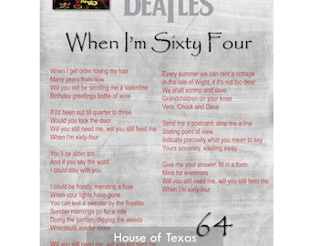 When I'm Sixty Four Print - the Beatles - Beatles Lyrics - From Sgt ...
