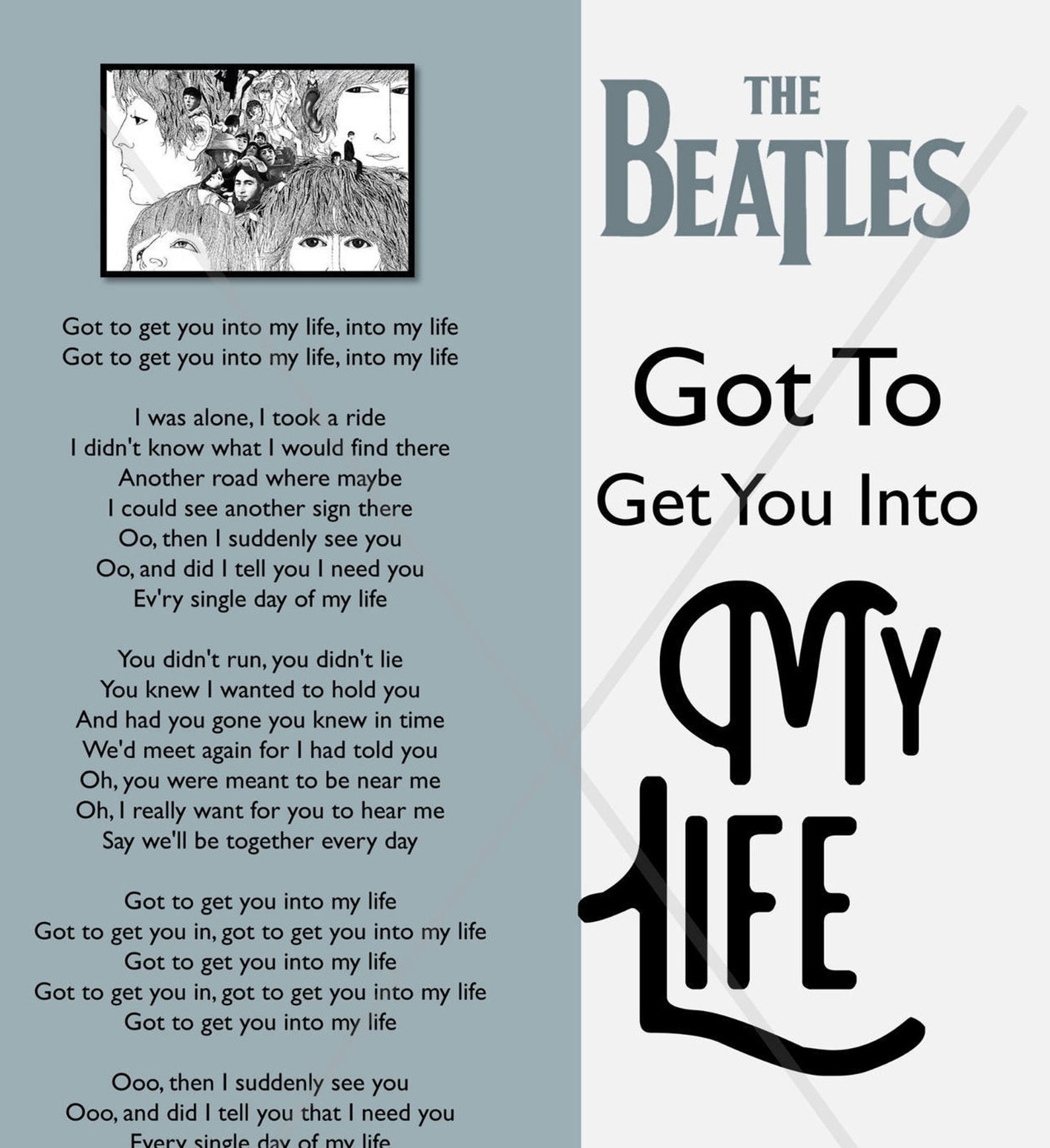 Got to Get You Into My Life Print - the Beatles - Beatles Lyrics - From ...