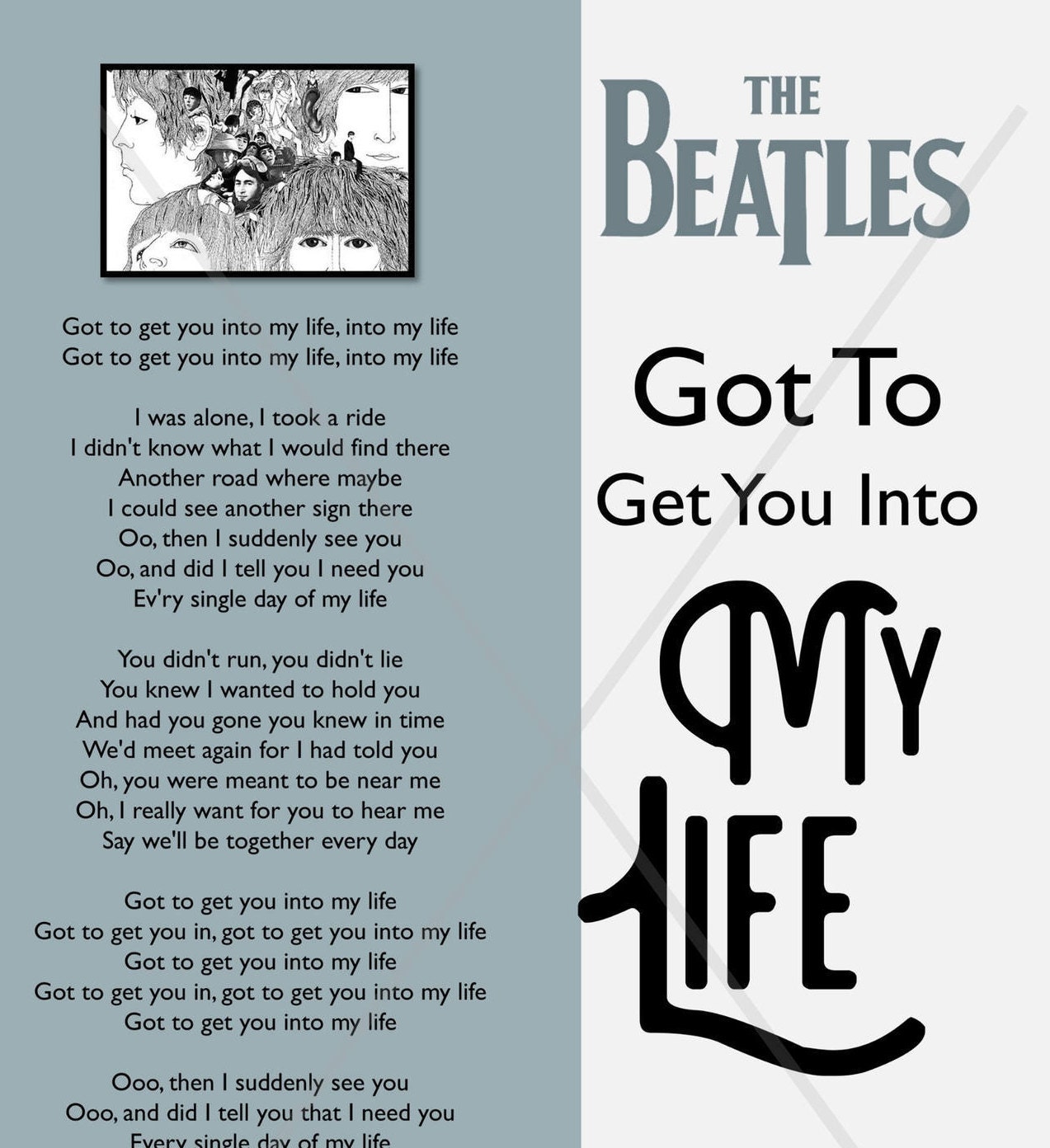 Got to Get You Into My Life Print - the Beatles - Beatles Lyrics - From ...
