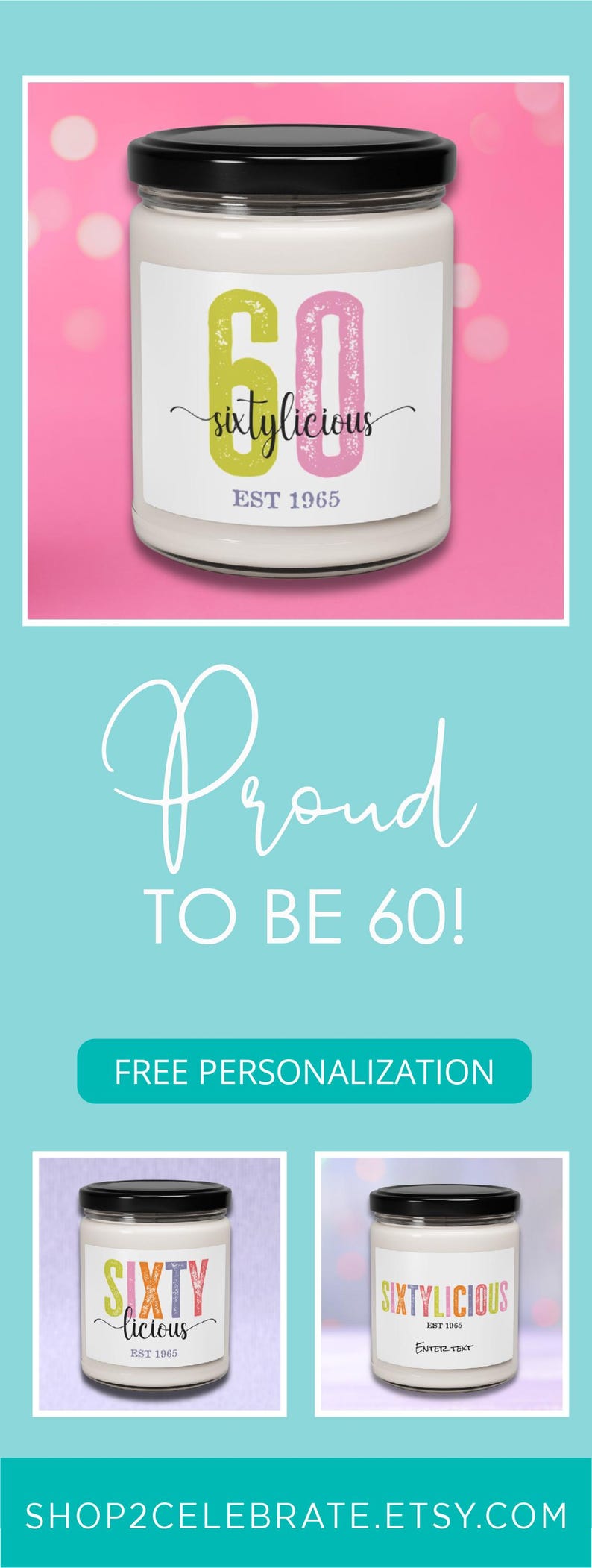 60th Birthday Custom Candle Sixtylicious Birthday Gift Personalized ...