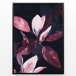 Minimalist Magnolia Leaf Art Print Elegant Botanical Wall Art, Dark ...
