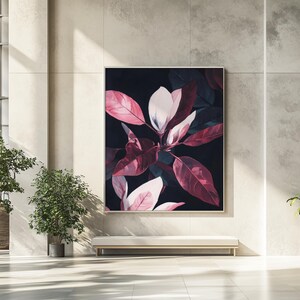Minimalist Magnolia Leaf Art Print Elegant Botanical Wall Art, Dark ...