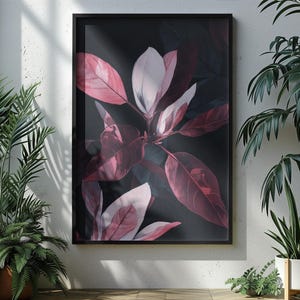 Minimalist Magnolia Leaf Art Print Elegant Botanical Wall Art, Dark ...