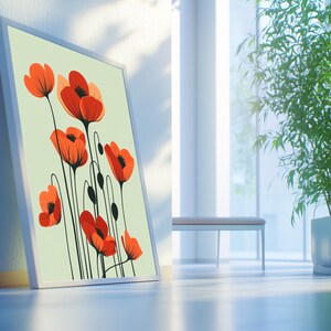 Modern Red Poppy Poster Contemporary Flower Poster for Living Room ...