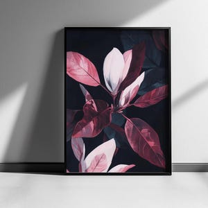 Minimalist Magnolia Leaf Art Print Elegant Botanical Wall Art, Dark ...