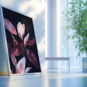 Minimalist Magnolia Leaf Art Print Elegant Botanical Wall Art, Dark ...