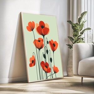 Modern Red Poppy Poster Contemporary Flower Poster for Living Room ...