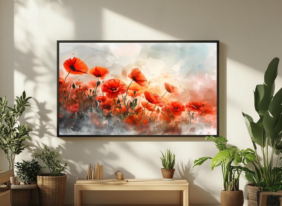 Elegant Wild Poppies Wall Art Watercolor Style Decoration for Fine Art ...