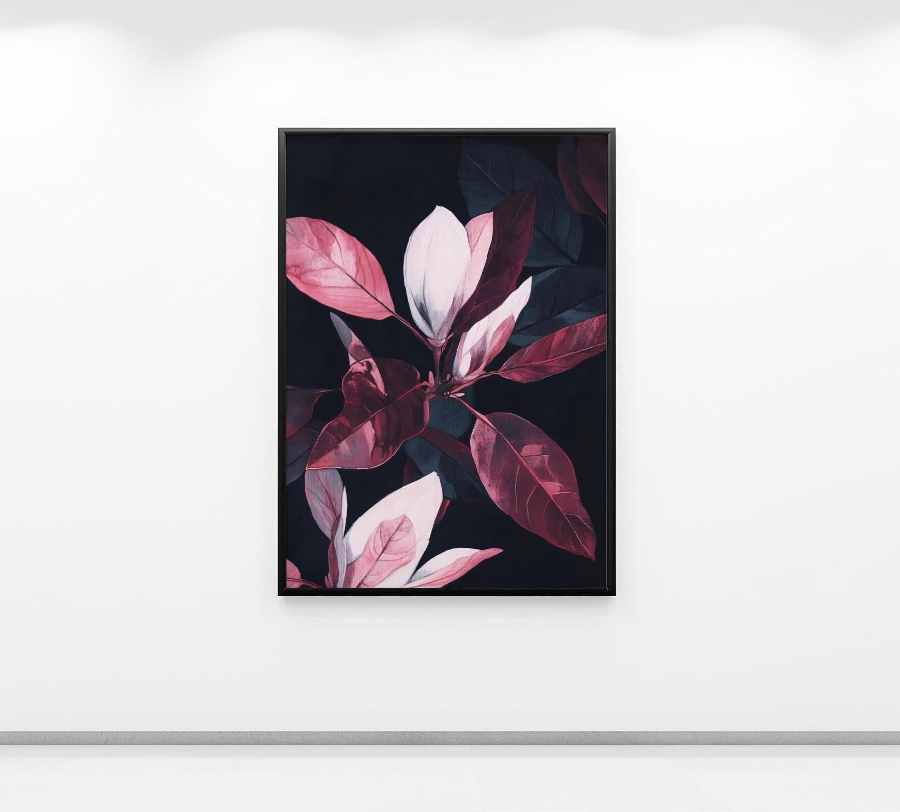 Minimalist Magnolia Leaf Art Print Elegant Botanical Wall Art, Dark ...