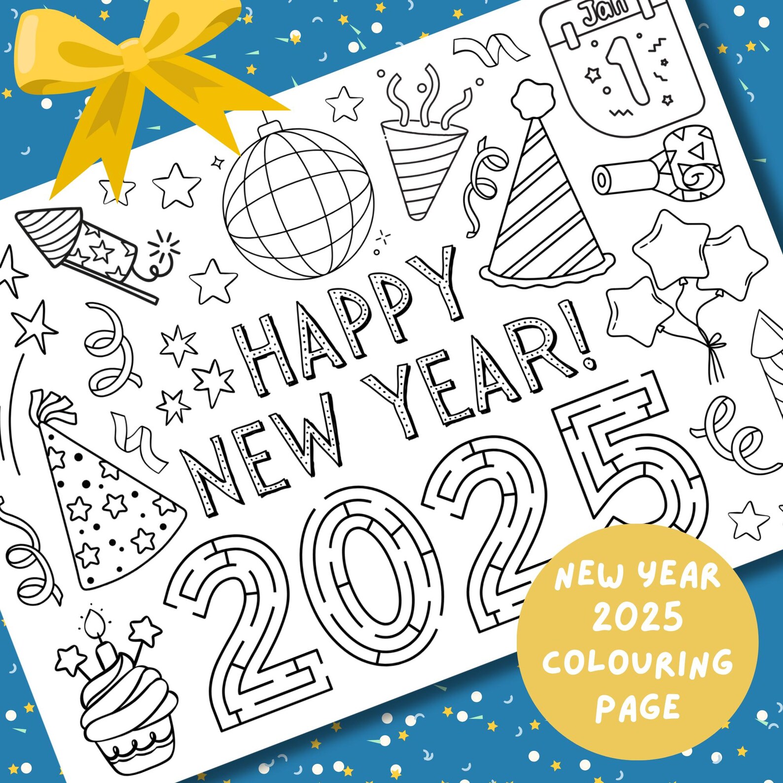 New Years Colouring Placemat - New Year’s Eve Kids Activities - 2025 ...