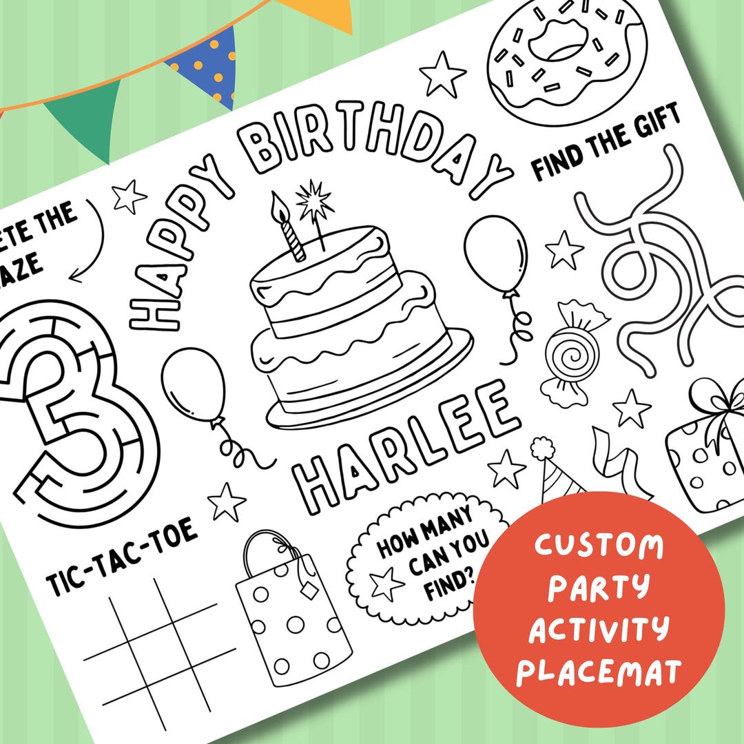 Custom Birthday Colouring Placemat -gender Neutral Birthday Activity ...