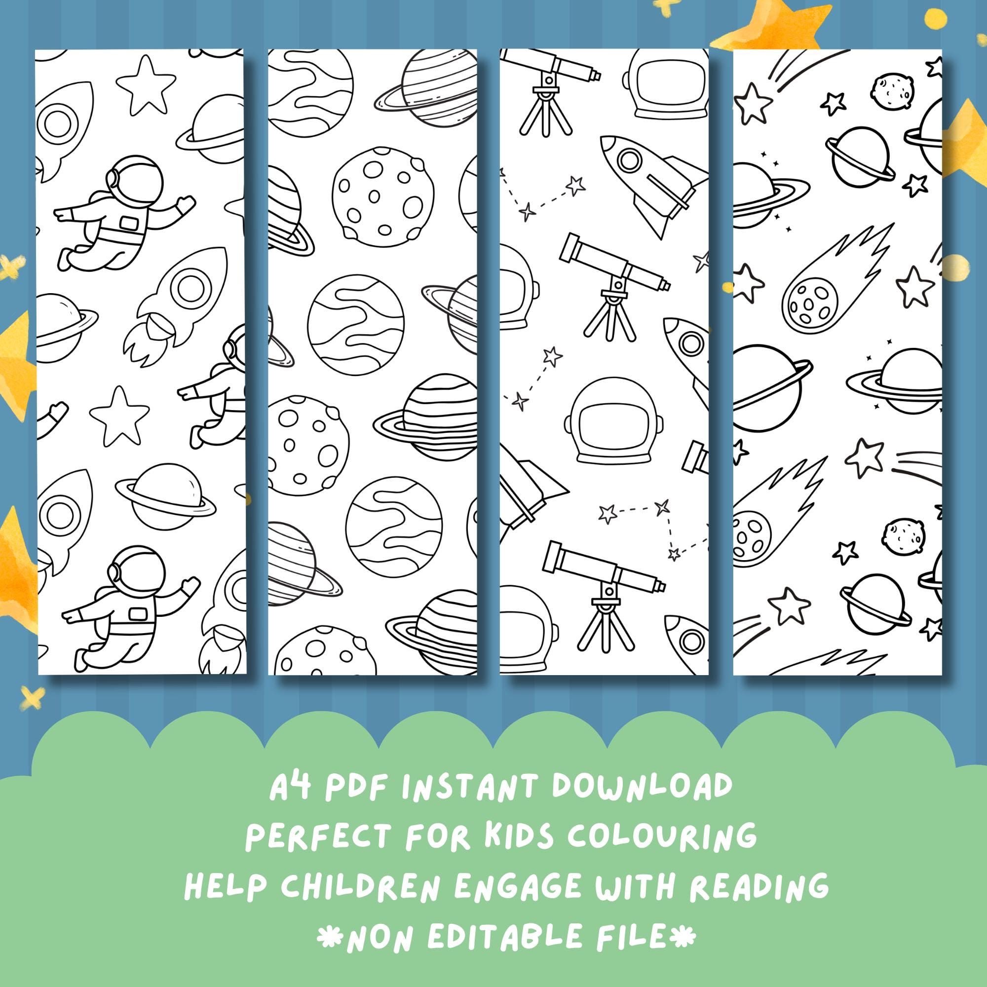 Printable Colouring Bookmarks for Kids - Space Theme Colour in Bookmark ...