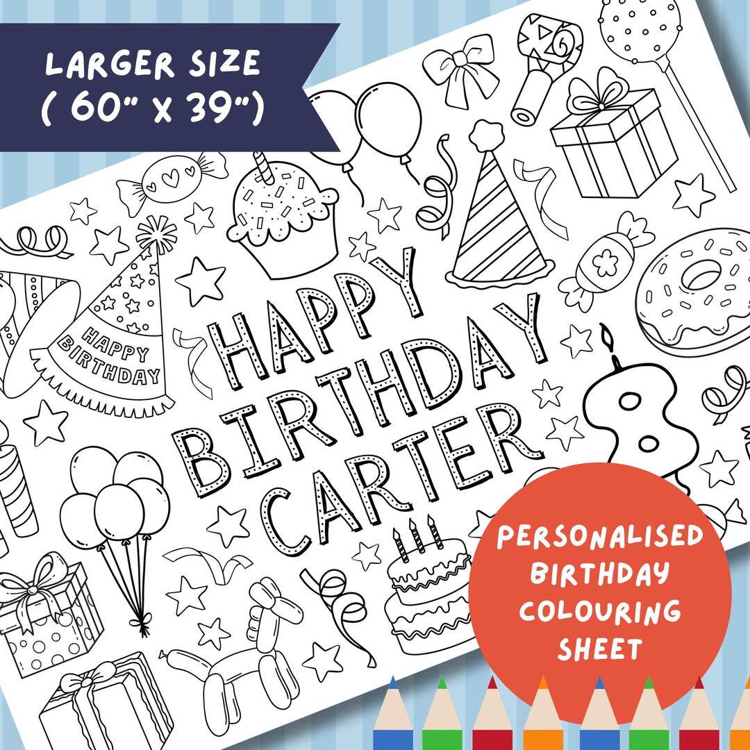 Large Personalised Birthday Colouring Placemat - Gender Neutral Big ...