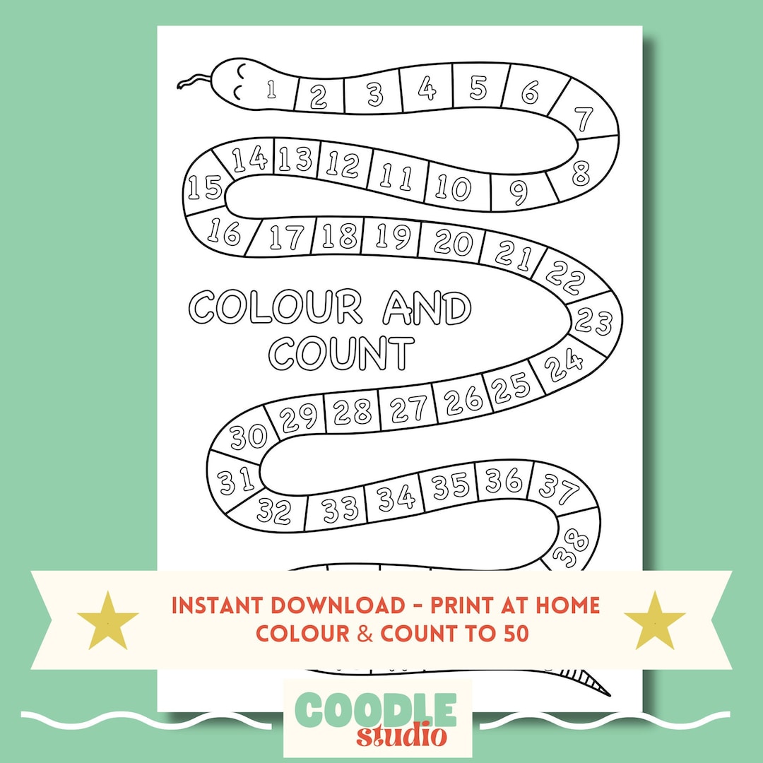 Count to 50 Number Snake Worksheet: Educational Printable (digital ...