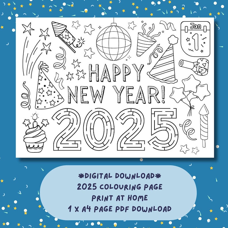 New Years Colouring Placemat - New Year’s Eve Kids Activities - 2025 ...