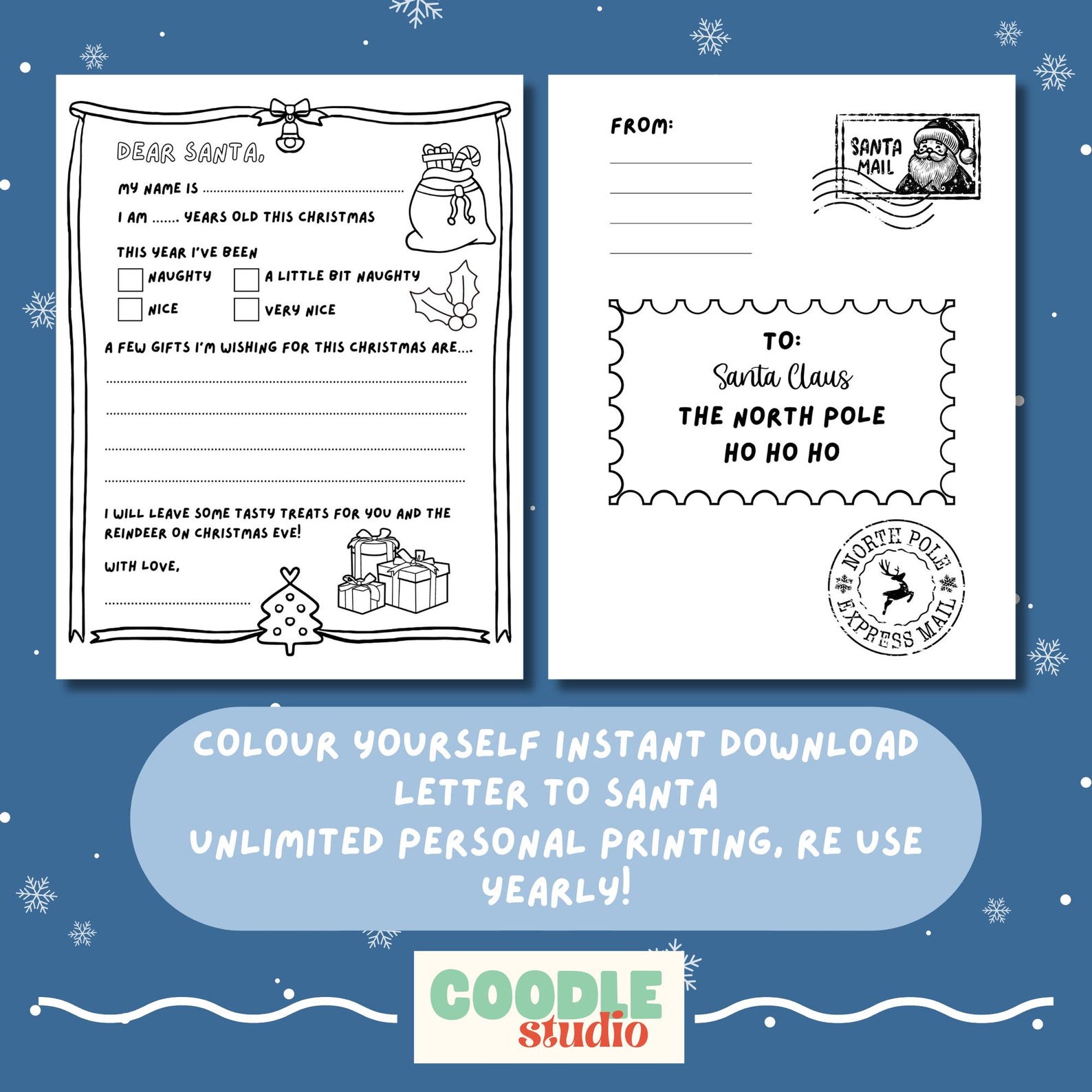 Printable Letter to Santa - Colour Yourself Santa Letter - Reusable ...