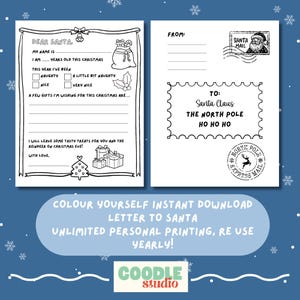 Printable Letter to Santa - Colour Yourself Santa Letter - Reusable ...