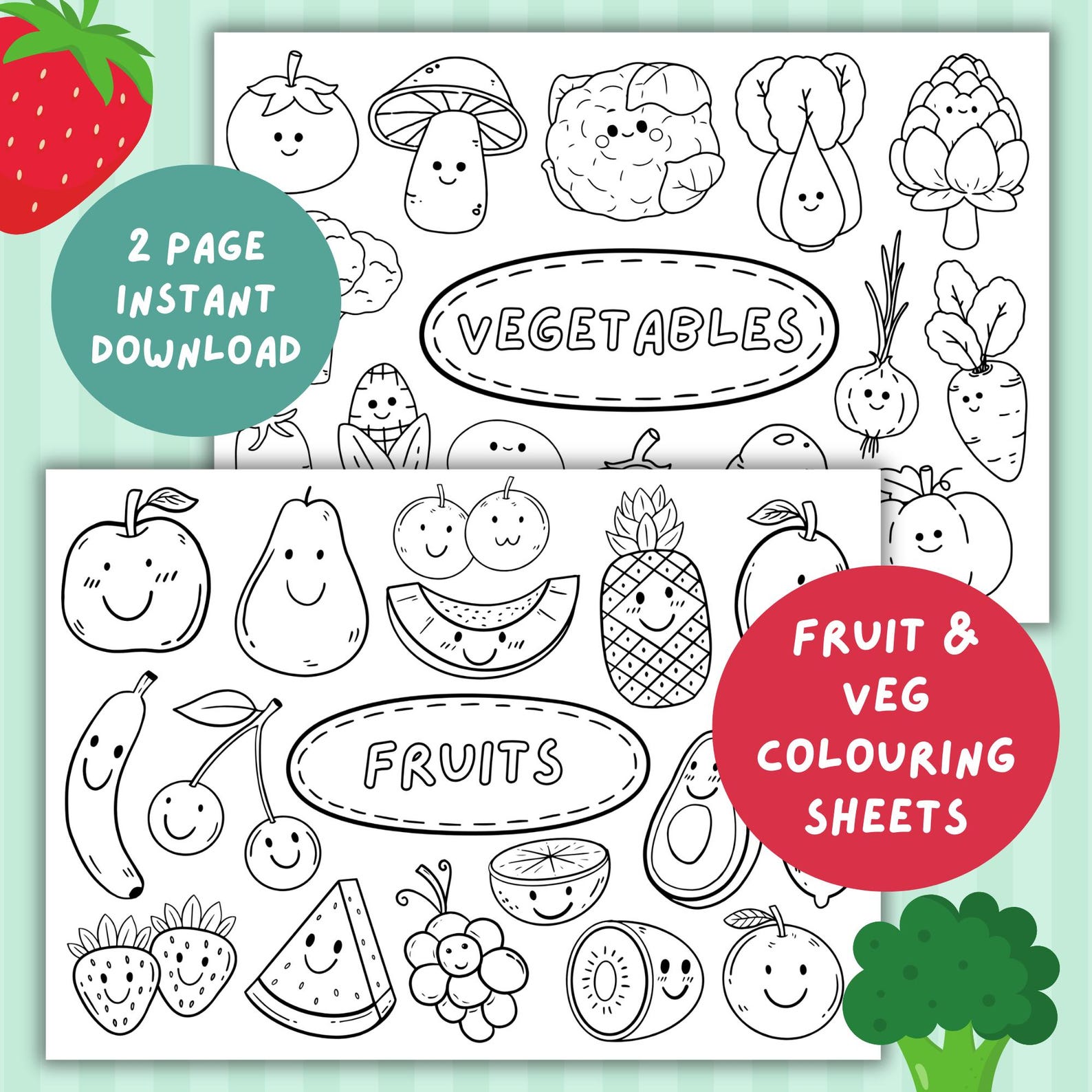 Fruits & Vegetables Coloring Pages: Healthy Eating Education (PDF ...