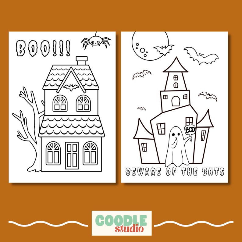Halloween Haunted House Colouring Pages: Spooky Kids Activity (digital ...