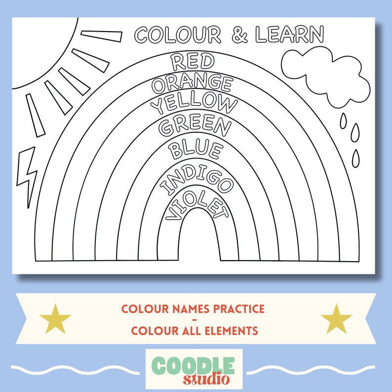 Hoja para colorear arcoíris: colorea el arcoíris: aprende los colores y ...