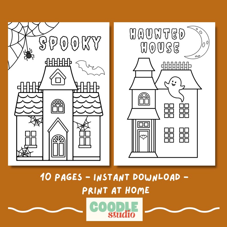 Halloween Haunted House Colouring Pages: Spooky Kids Activity (digital ...