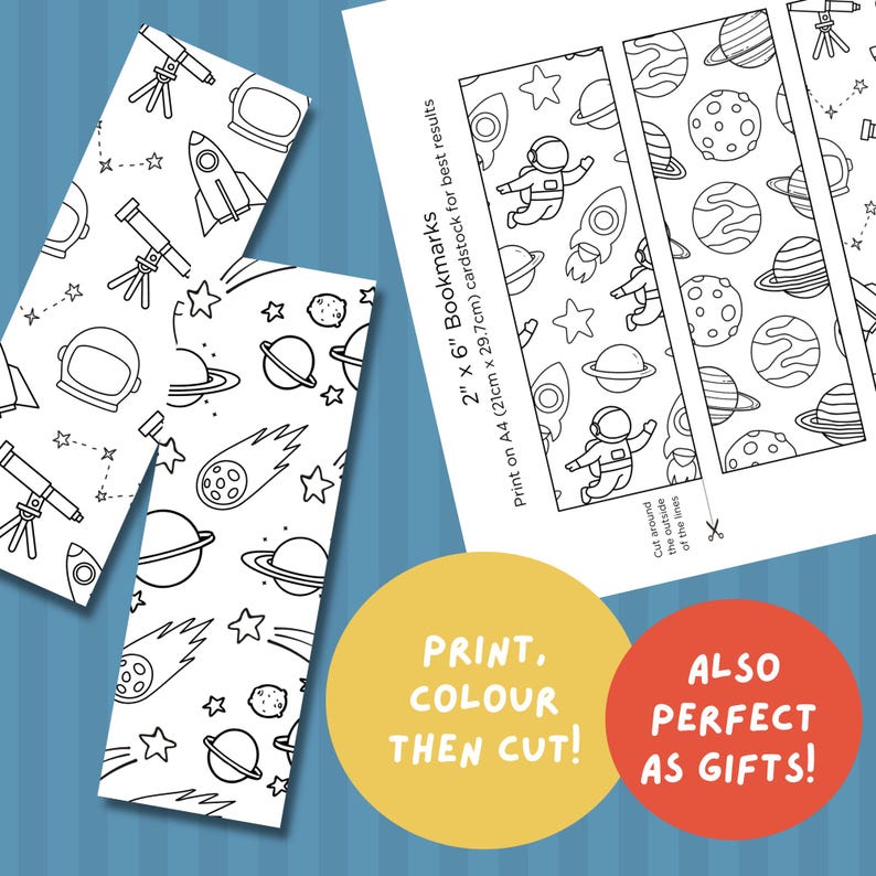 Printable Space Theme Bookmarks: Kids Colouring Activity (PDF) - Etsy ...