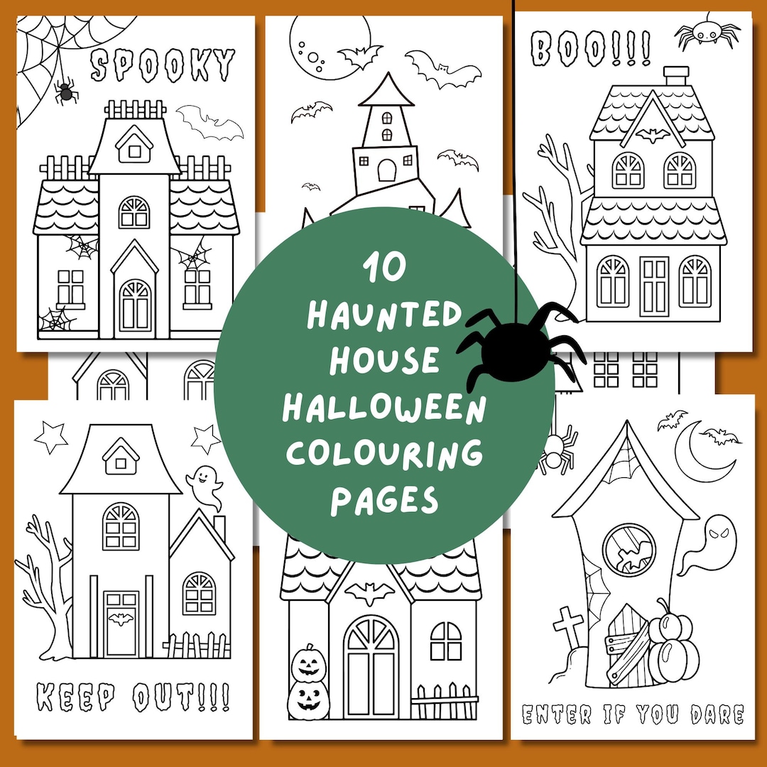 Halloween Haunted House Colouring Pages: Spooky Kids Activity (digital ...