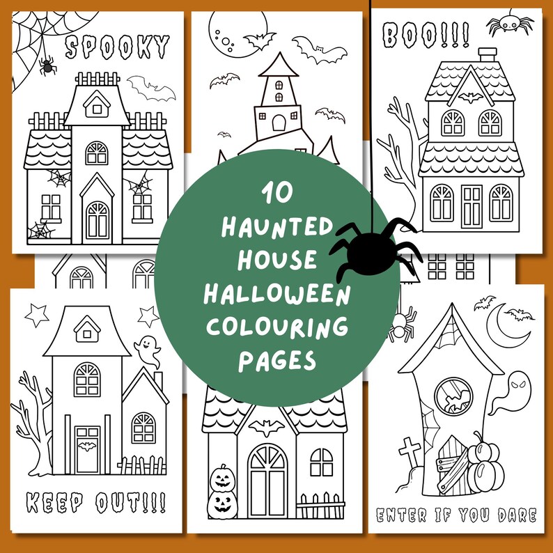 Halloween Haunted House Colouring Pages: Spooky Kids Activity (digital ...