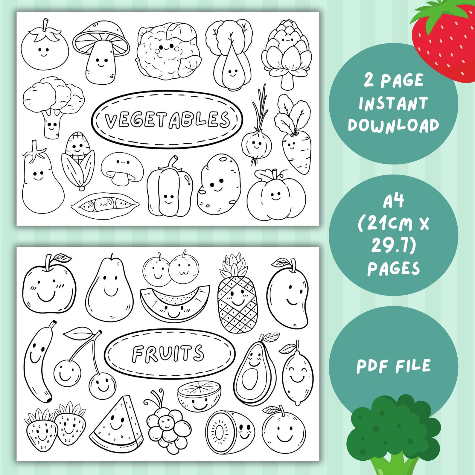 Fruits & Vegetables Coloring Pages: Healthy Eating Education (PDF ...