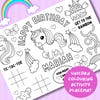 Birthday Unicorn Color Sheet Coloring Placemat for Kids, Modern ...