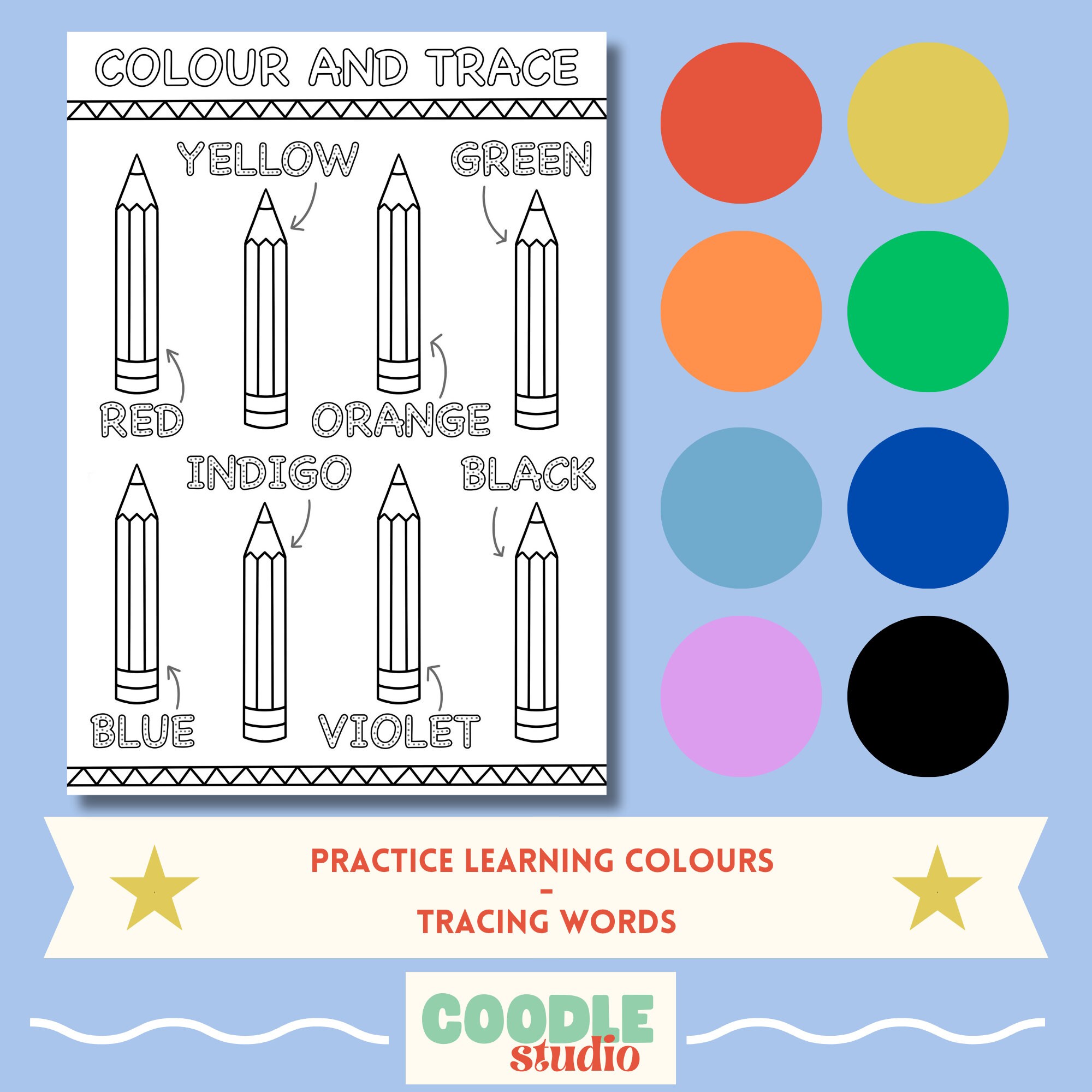 Learning Colours Colouring Sheet Tracing Letters Practice Colouring and ...
