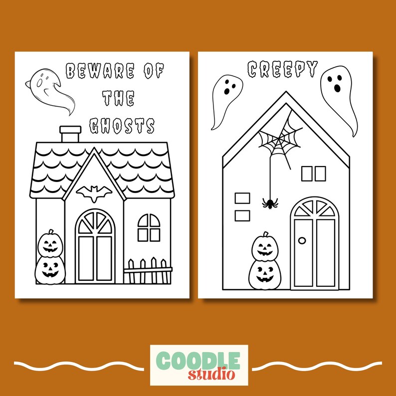 Halloween Haunted House Colouring Pages: Spooky Kids Activity (digital ...