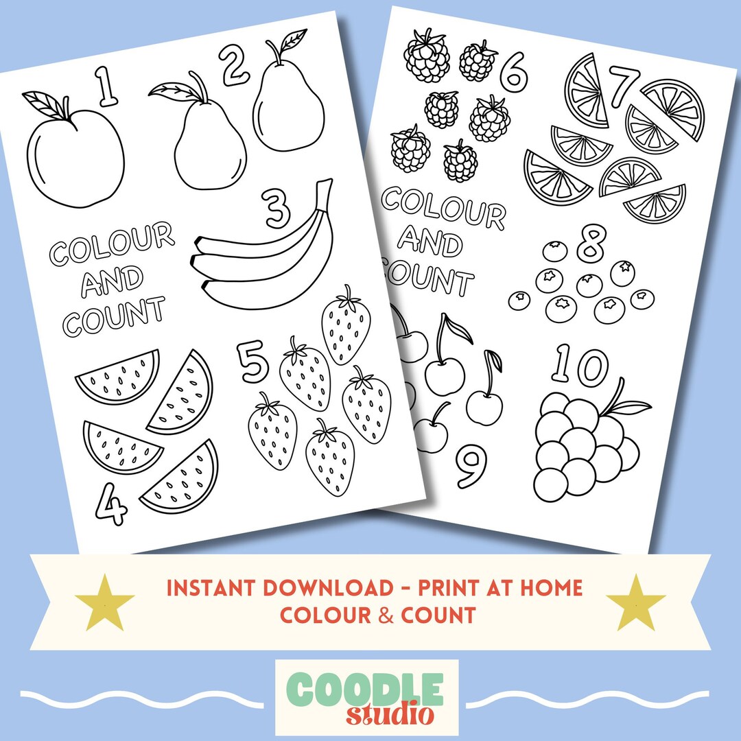 Childrens Fruit Colouring Page Counting Skills Learning to Count Fruit ...