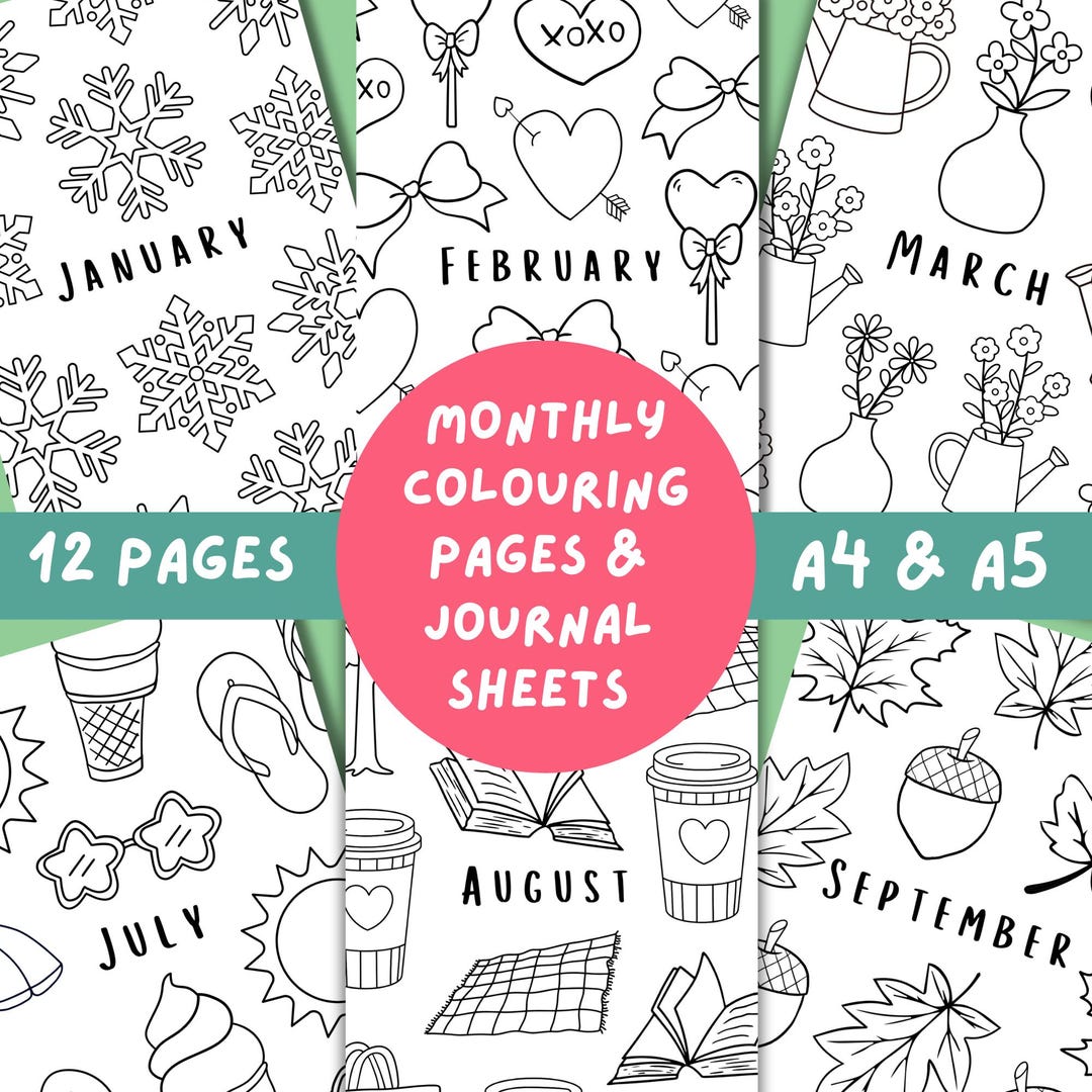 Monthly Coloring Pages: Journal Title Pages (A4/A5 PDF) - Etsy UK